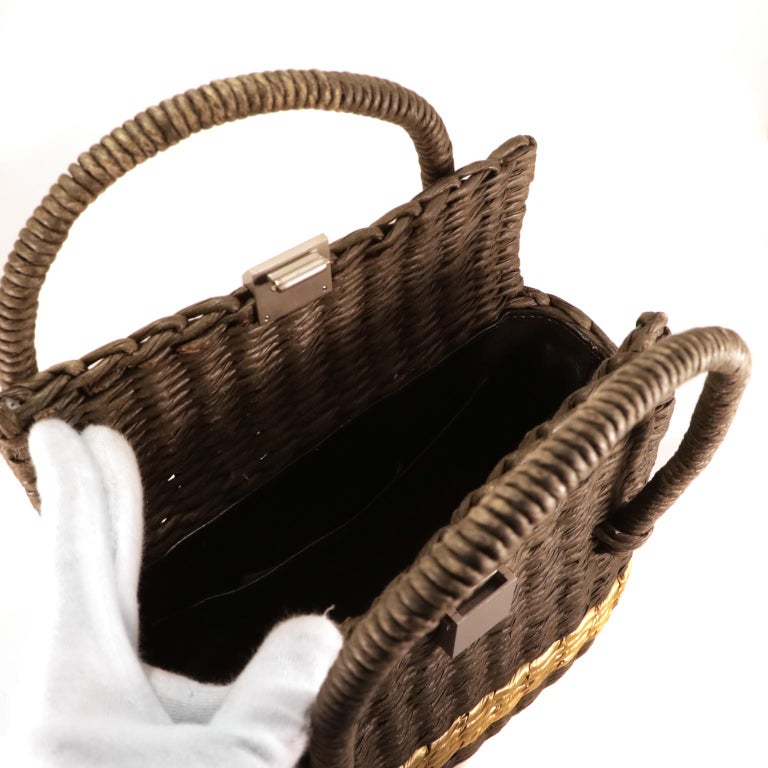 Chanel Black and Gold Wicker Basket Bag For Sale at 1stDibs