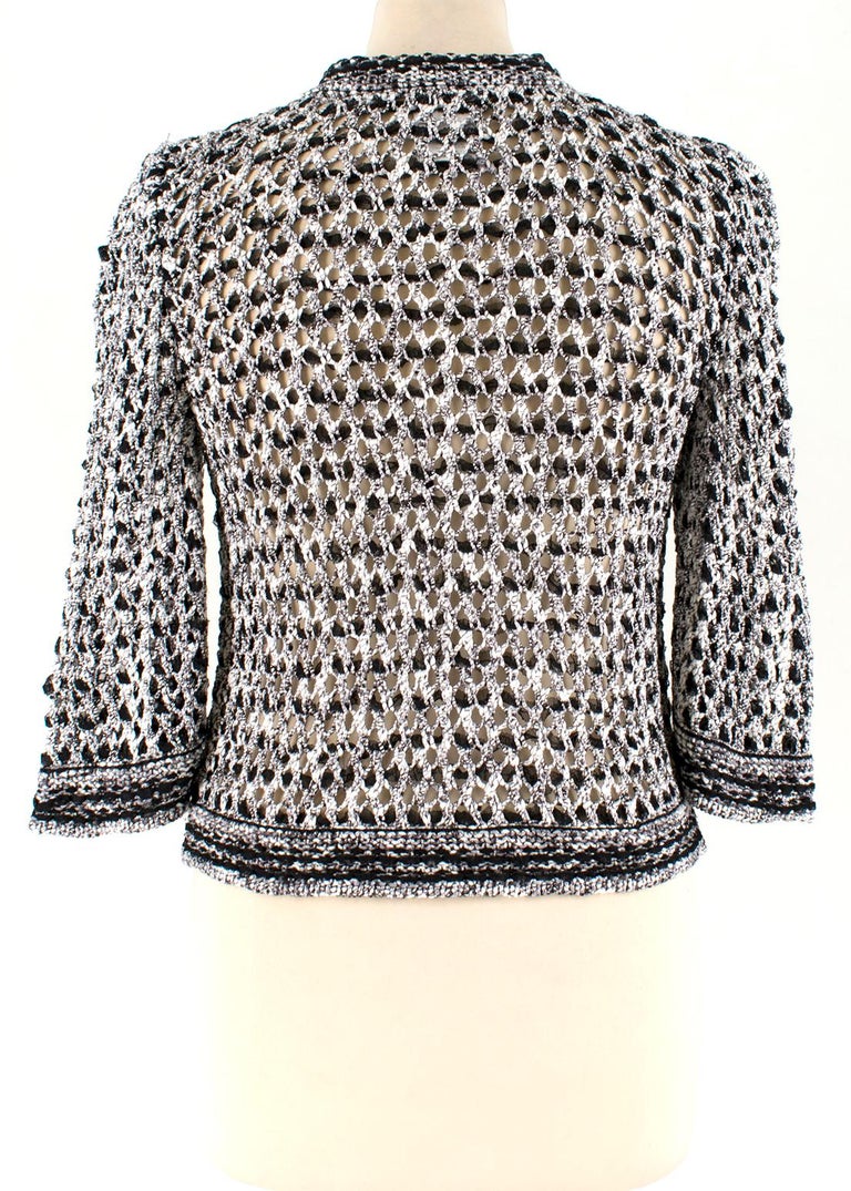 Chanel Black and White Open Knit Cardigan SIZE 34 at 1stDibs