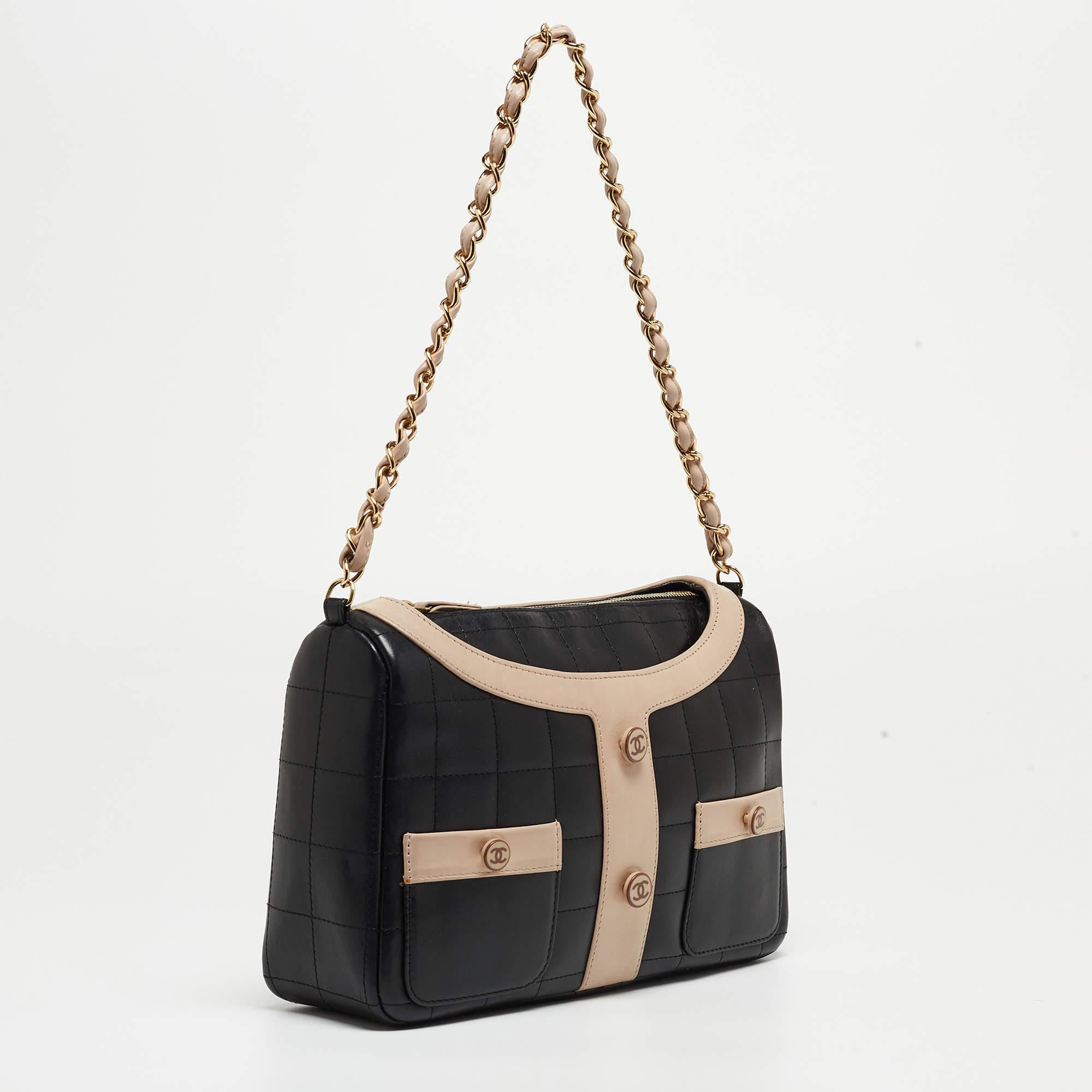 Chanel Black/Beige Choco Quilted Leather Mademoiselle Jacket Shoulder ...