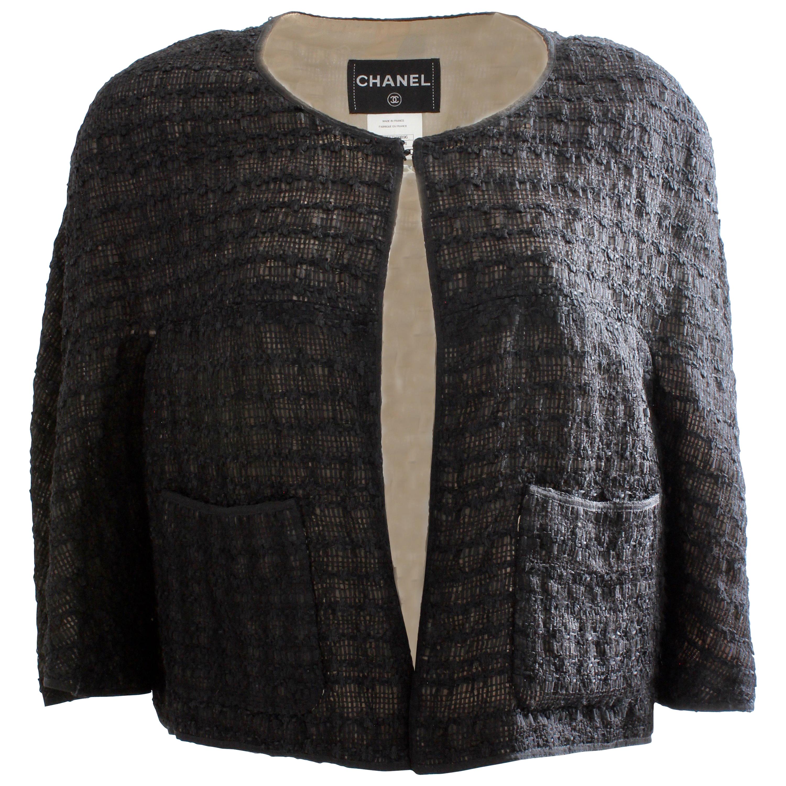Chanel Black Collarless Boxy Jacket at 1stDibs | chanel collarless jacket