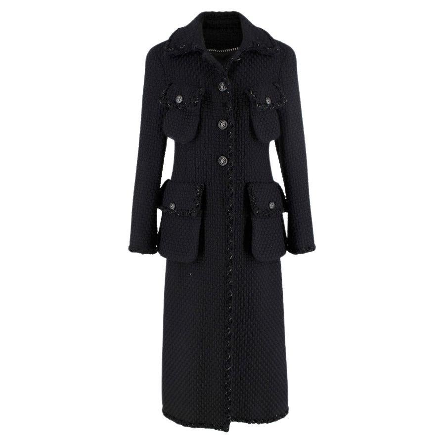 Chanel Black Boucle Tweed Fantasy Trim 4 Pocket Long Coat For Sale at ...