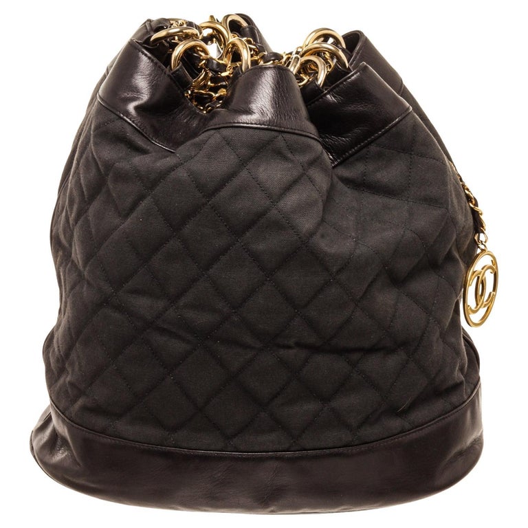 Chanel Black Canvas CC Chain Bucket Bag For Sale at 1stDibs