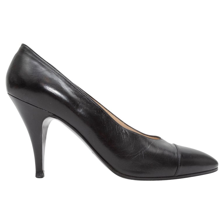 Chanel Black Cap-Toe Pumps For Sale at 1stDibs
