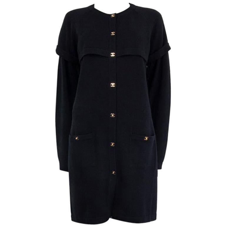 CHANEL black cashmere LAYERED SLEEVE LONG Cardigan Sweater 46 XL at ...