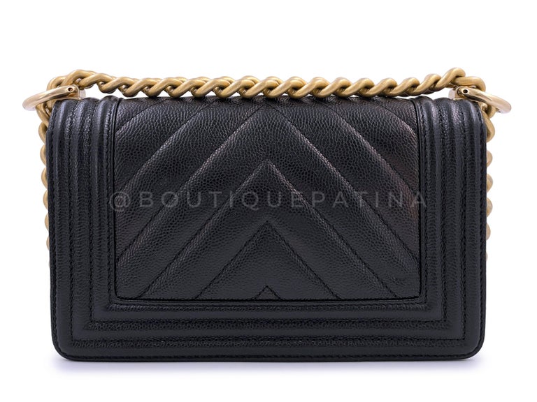 Chanel Black Caviar Chevron Small Boy Flap Bag GHW 66558 For Sale at ...