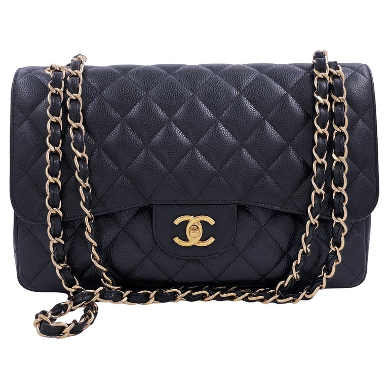 Chanel Black Caviar Jumbo Classic Double Flap Bag GHW 65327 For Sale at ...