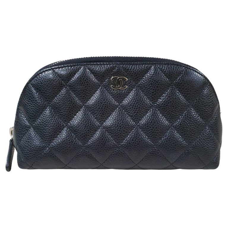 Chanel Black Caviar Leather Cosmetic Toiletry Case Bag For Sale at 1stDibs