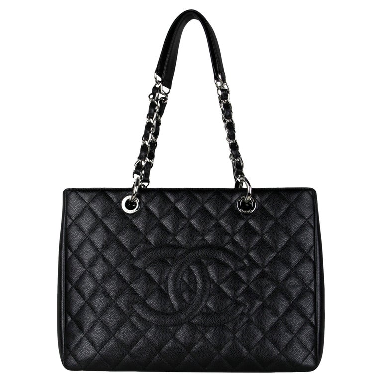 Chanel Black Caviar Leather Quilted Grand Shopper Tote Bag GST Silver ...