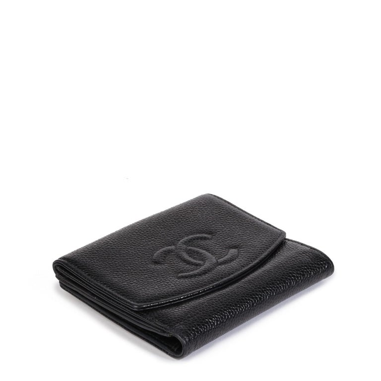 Chanel BLACK CAVIAR LEATHER VINTAGE TIMELESS COMPACT WALLET at 1stDibs