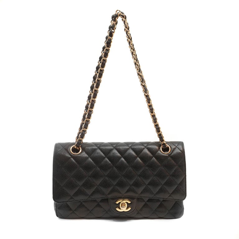 Chanel Black Caviar Medium Classic Flap with Gold Hardware For Sale at ...