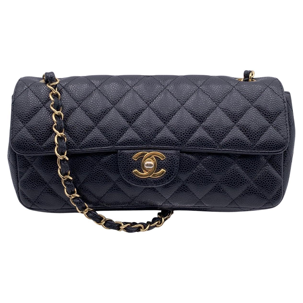 Chanel Black Caviar Quilted Leather Small East West Flap Bag For Sale ...