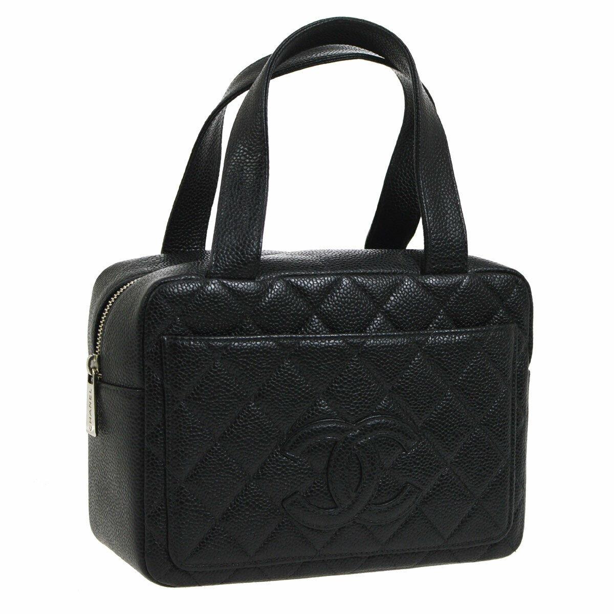 Chanel Black Caviar Small Mini Silver Evening Top Handle Satchel Bag in ...