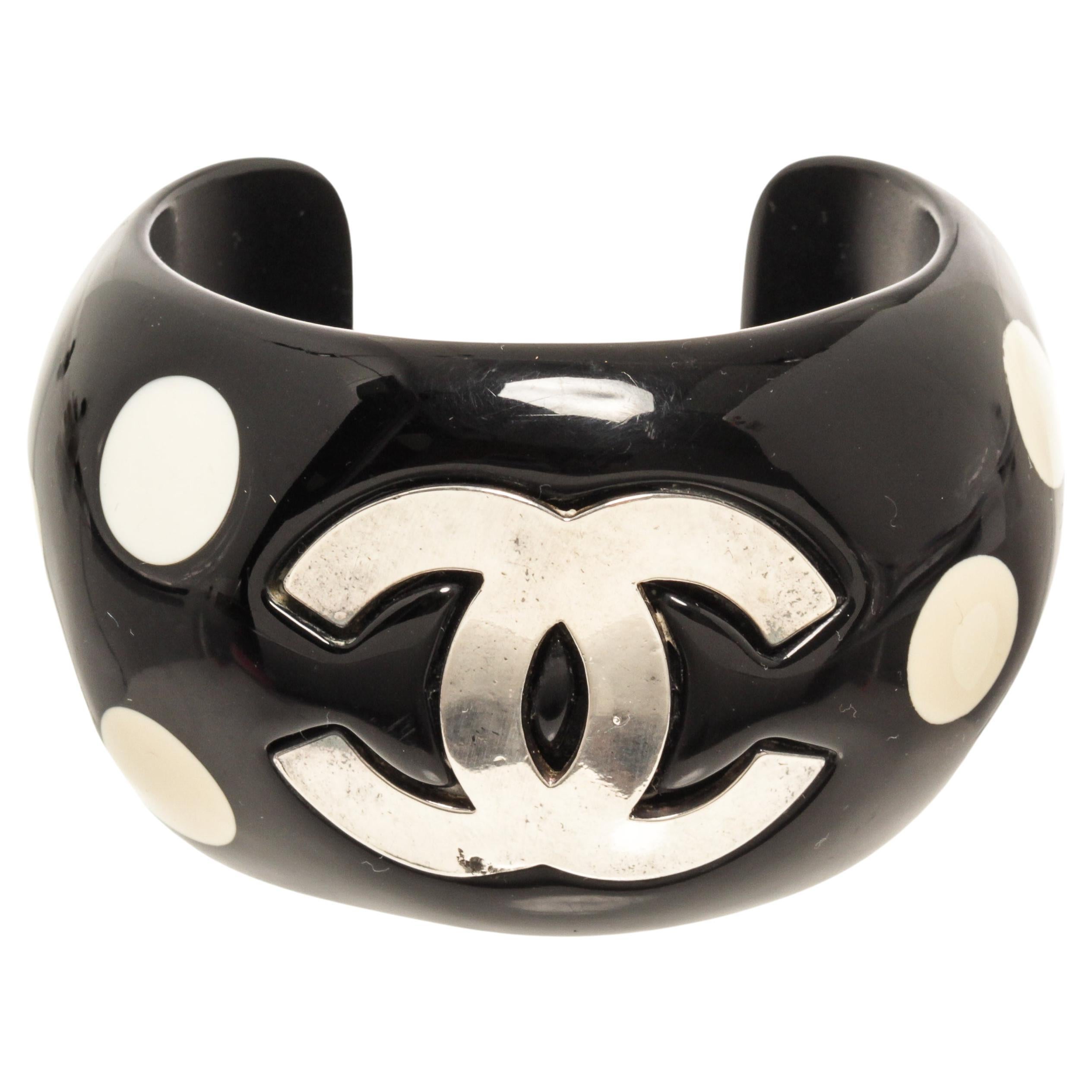 Chanel Massive Black and Gold Bangle with CC Logos at 1stDibs