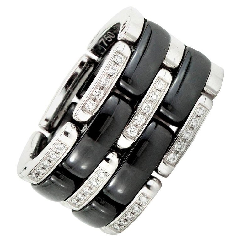 Chanel Black Ceramic Diamond Ultra Wide Band Ring at 1stDibs