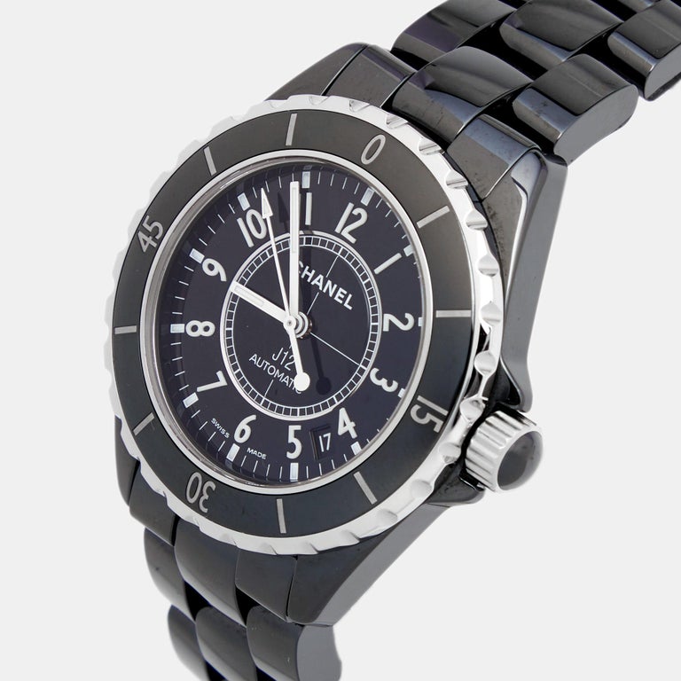 Chanel Black Ceramic Stainless Steel J12 H0685 Unisex Wristwatch 38 mm For Sale at 1stDibs