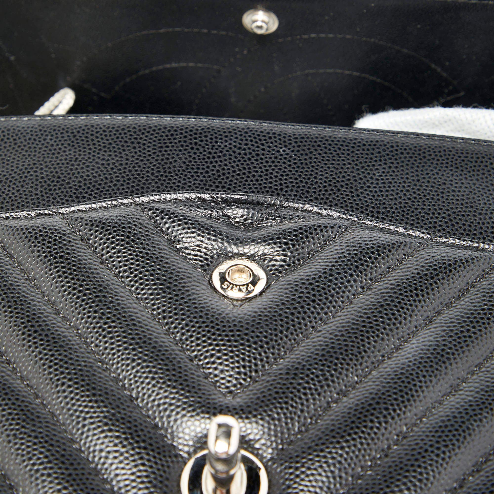 Chanel Black Chevron Quilted Caviar Leather Jumbo Classic Double Flap ...