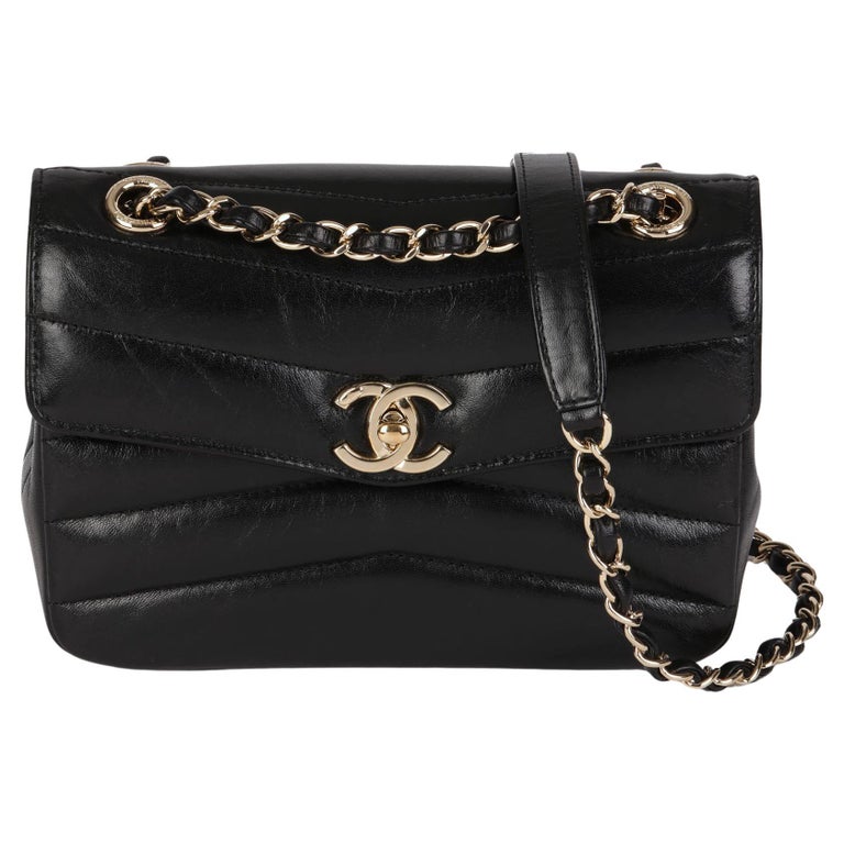 CHANEL Black Chevron Quilted Deer Skin Mini Classic Single Flap Bag at ...