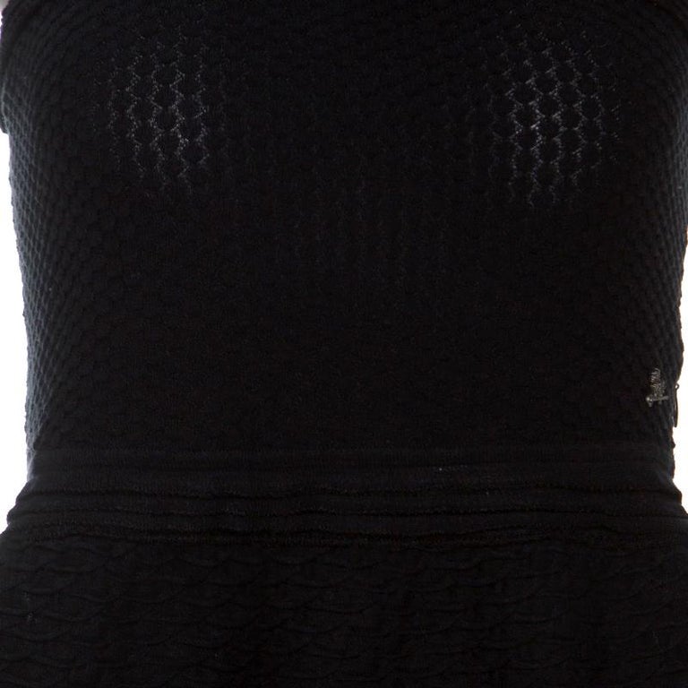 Chanel Black Cotton Blend Fish Scale Pattern Knit Strapless Dress M For ...
