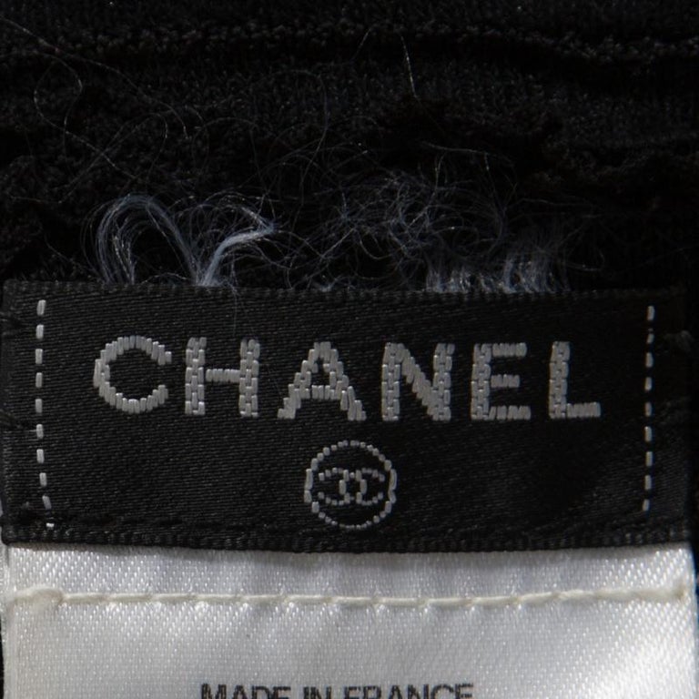 Chanel Black Cotton Blend Fish Scale Pattern Knit Strapless Dress M For ...