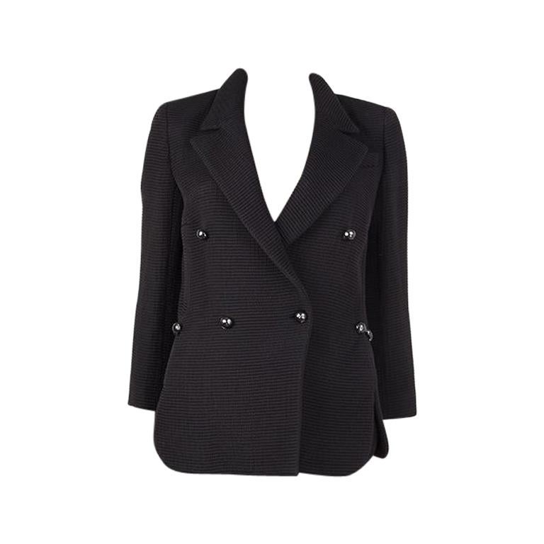 CHANEL black cotton Double Breasted PEARL CHAIN Blazer Jacket 36 XS at ...