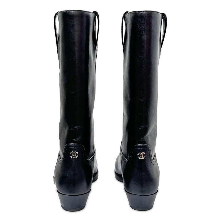 Chanel Black Cowboy Boots For Sale at 1stDibs