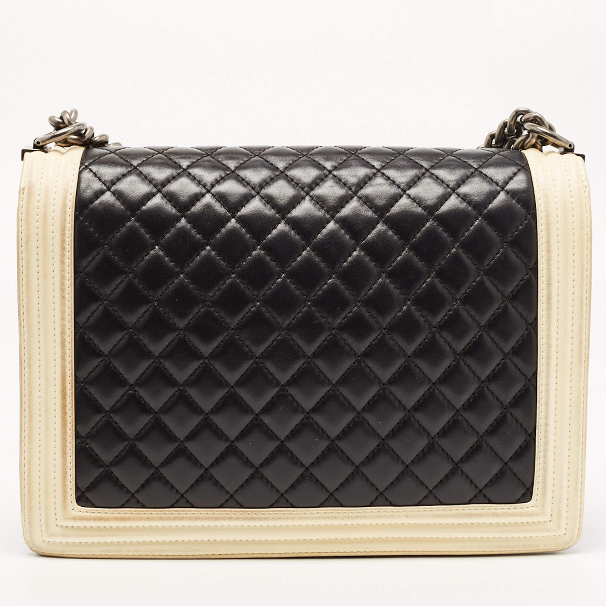Chanel Black/Cream Quilted Leather Large Boy Flap Bag at 1stDibs ...