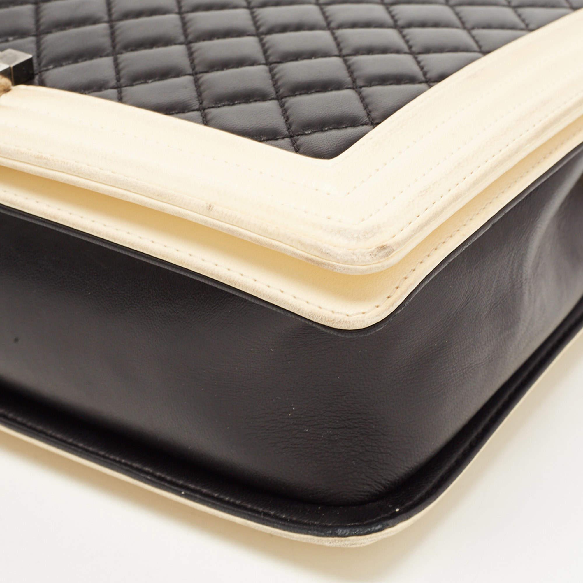 Chanel Black/Cream Quilted Leather Large Boy Flap Bag at 1stDibs ...