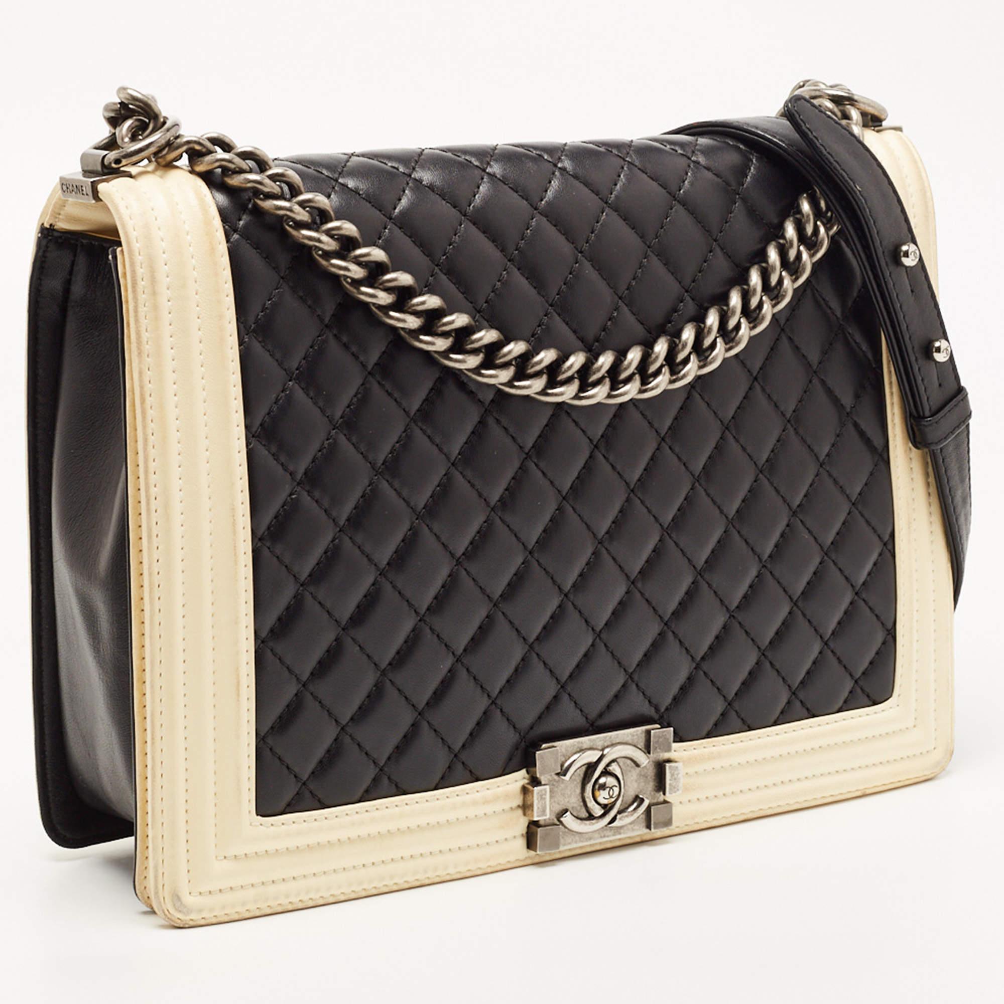 Chanel Black/Cream Quilted Leather Large Boy Flap Bag at 1stDibs ...