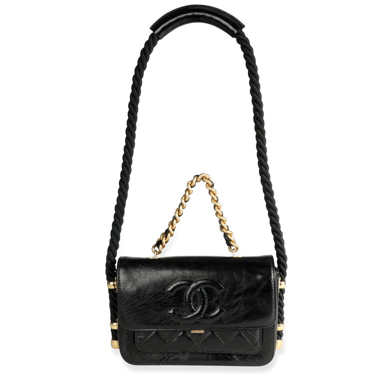 Chanel Black Crinkled Calfskin En Vogue Rope Flap Bag For Sale at 1stDibs