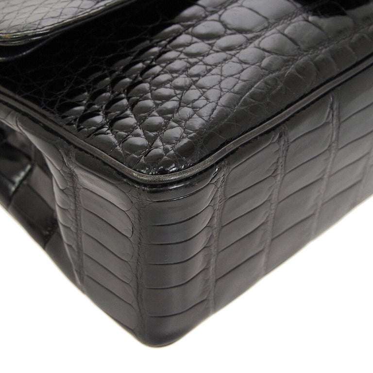 Chanel Black Crocodile Exotic Leather Gold Double Evening Shoulder Flap ...
