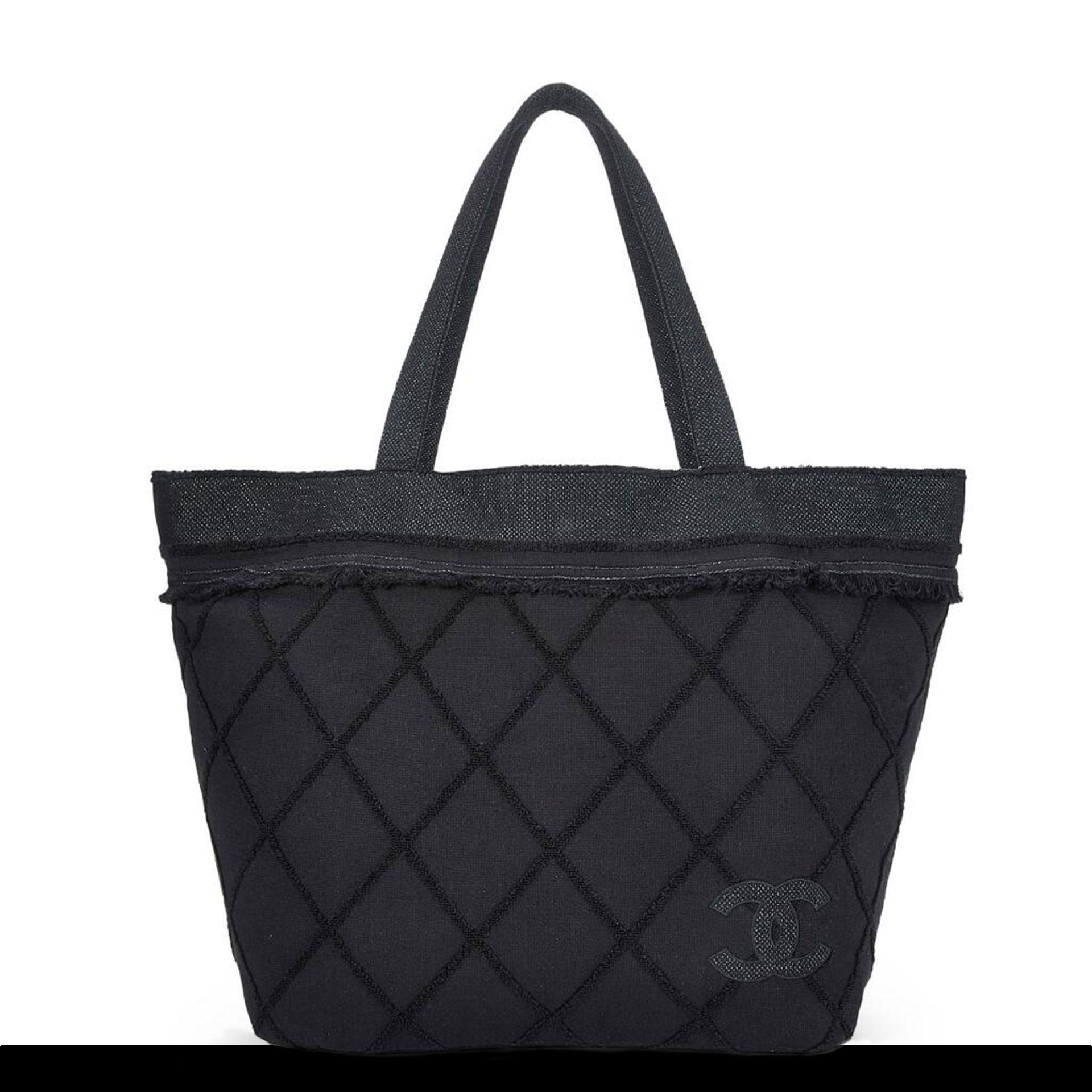 Chanel Black Denim Diamond Stitch Resort Summer Fringe Beach Shopping ...