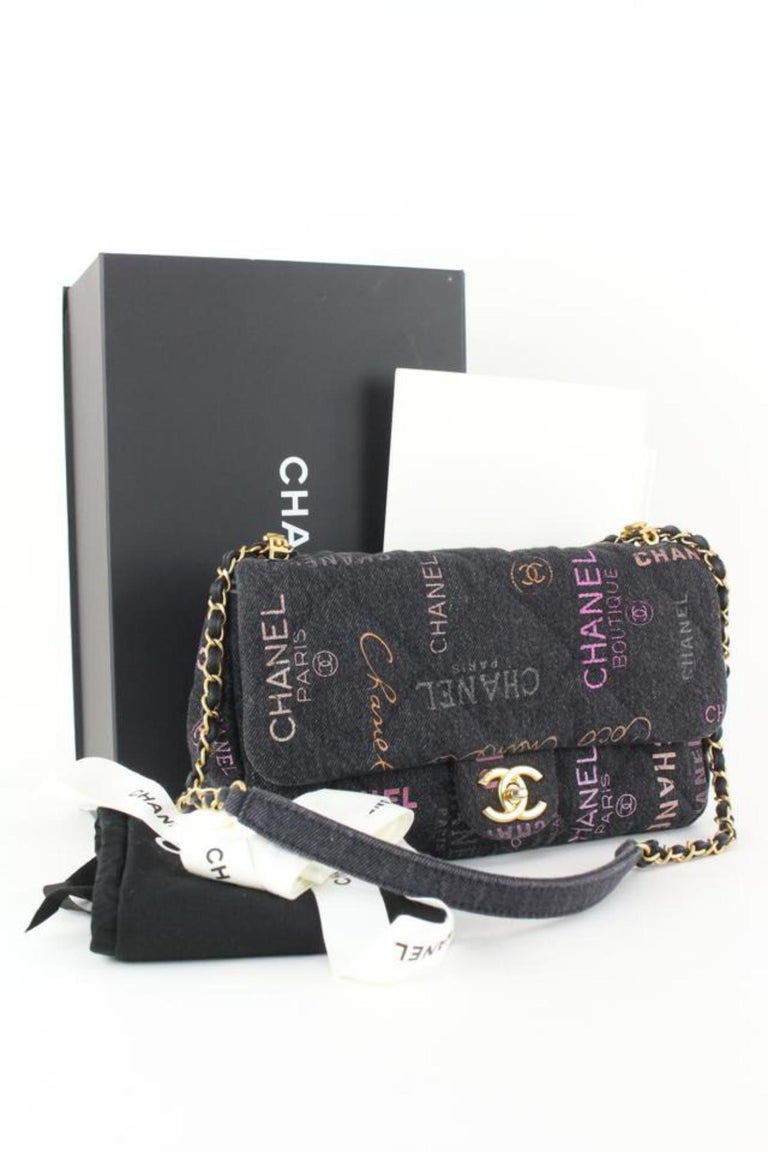 Chanel Black Denim Graffiti Mood Large Classic Flap 4CJ104 For Sale at ...