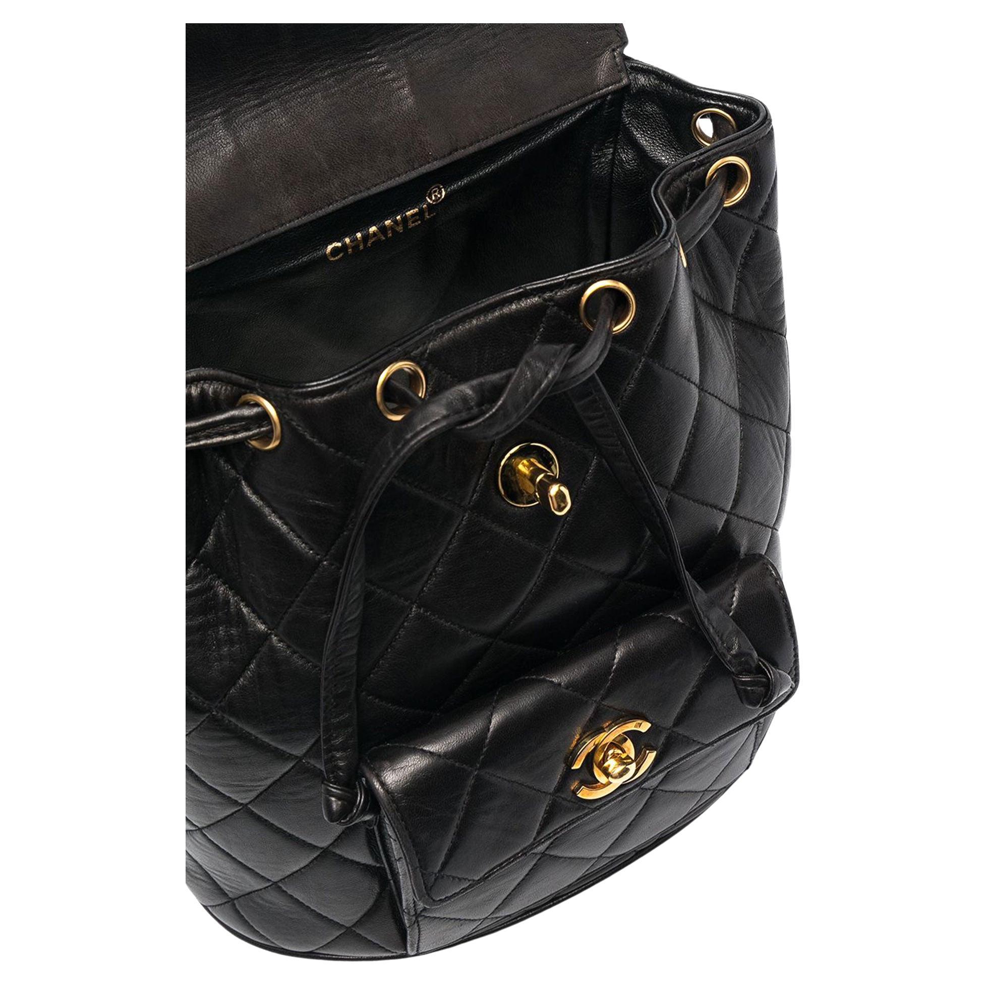 Chanel Black Duma Lambskin Leather Quilted Medium Backpack For Sale at ...