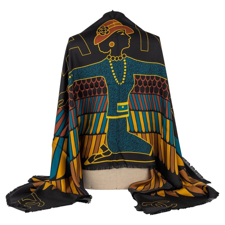 Chanel Black Egyptian Silk Shawl New For Sale at 1stDibs