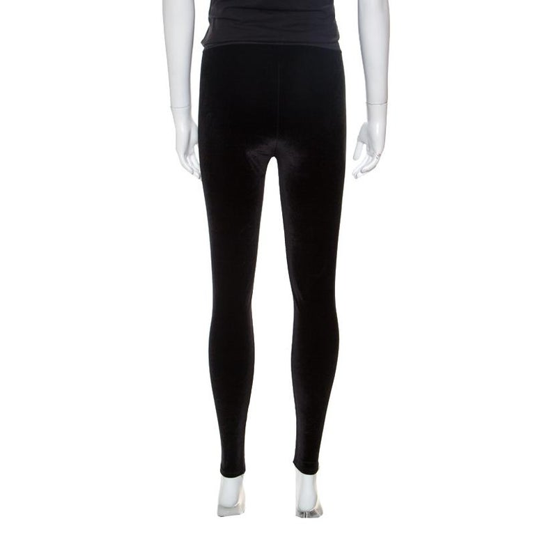 Chanel Black Elasticized Waist Logo Embellished Velvet Pants S For Sale ...