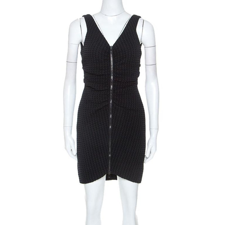 Chanel Black Geometric Patterned Ruched Detail Mini Dress L at 1stDibs ...