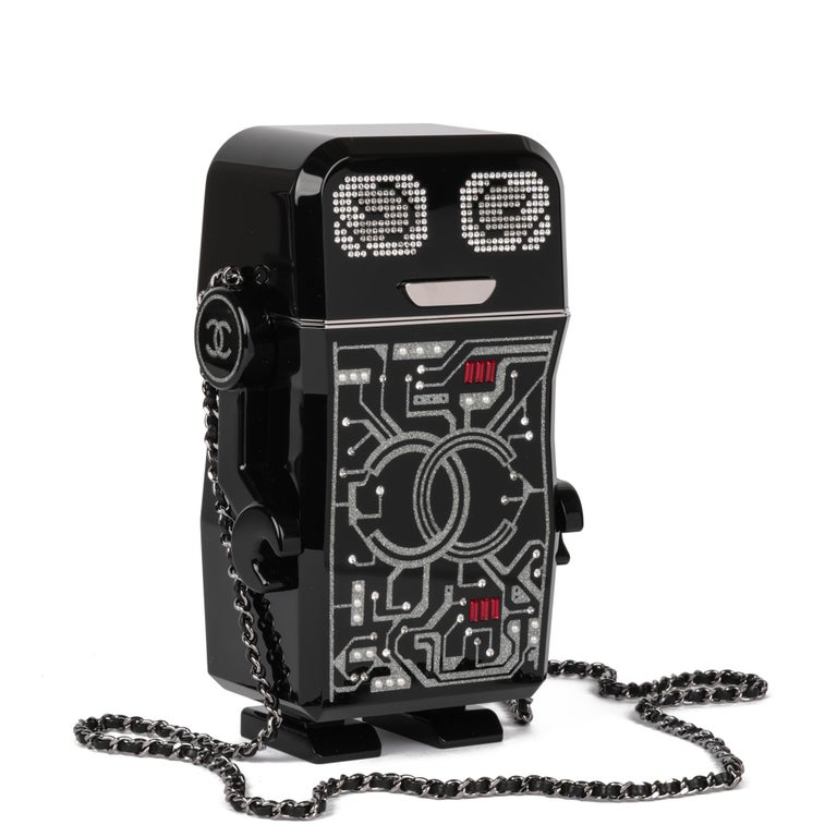 CHANEL Black Glitter Plexiglass Robot Minaudiere For Sale at 1stDibs