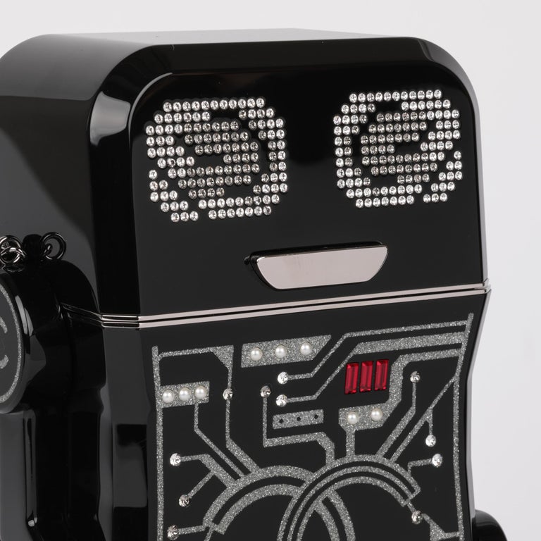 CHANEL Black Glitter Plexiglass Robot Minaudiere For Sale at 1stDibs