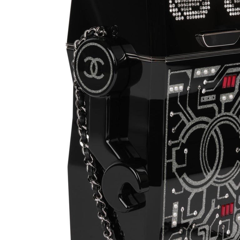 CHANEL Black Glitter Plexiglass Robot Minaudiere For Sale at 1stDibs