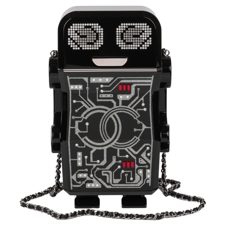 CHANEL Black Glitter Plexiglass Robot Minaudiere For Sale at 1stDibs