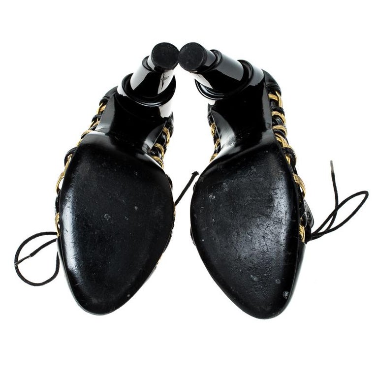 Chanel Black/Gold Patent Leather Cage CC Cap Toe Booties Size 37.5 For ...