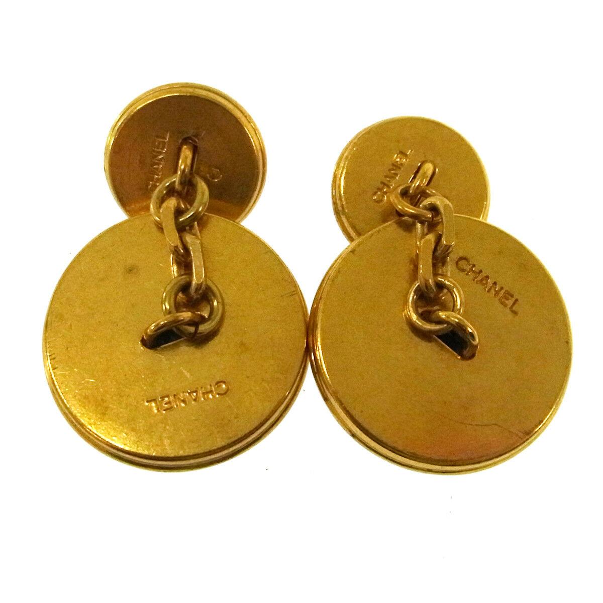 Chanel Black Gold Round Stud Charm Button Men's Women's Suit Cufflinks ...