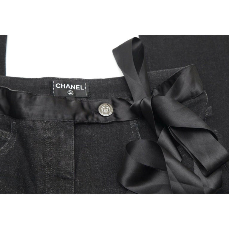 CHANEL Black Jeans Denim Straight Leg Mid-Rise Belt Rome Pockets Sz 38 ...
