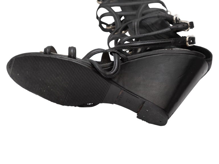 Chanel Black Knee-High Gladiator Wedge Sandals For Sale at 1stDibs