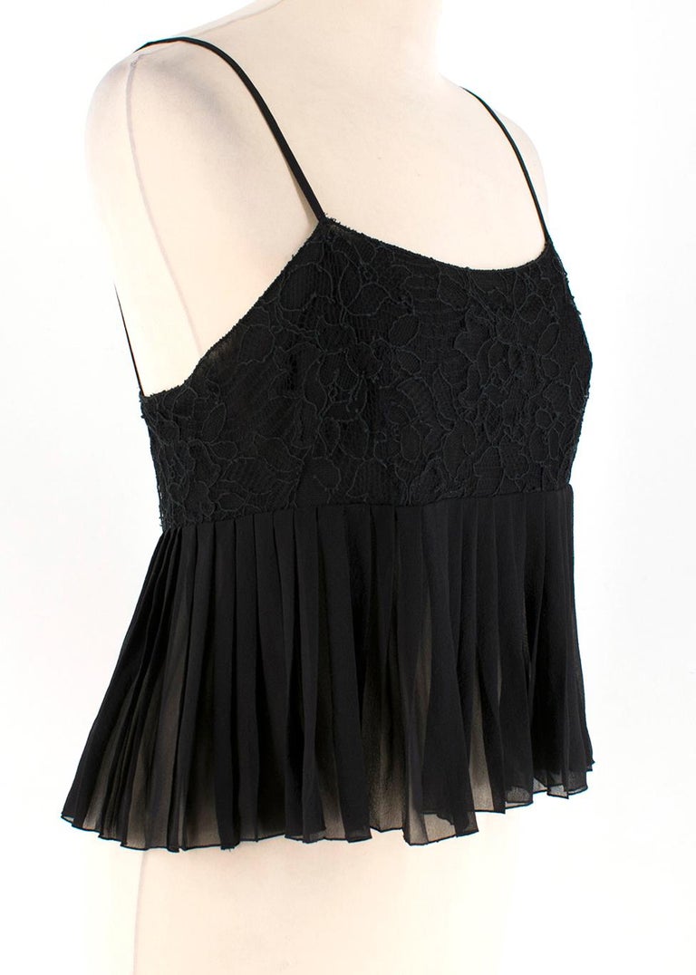 Chanel Black Lace Embroidered Sheer Pleated Cami Top Size US 8 at ...