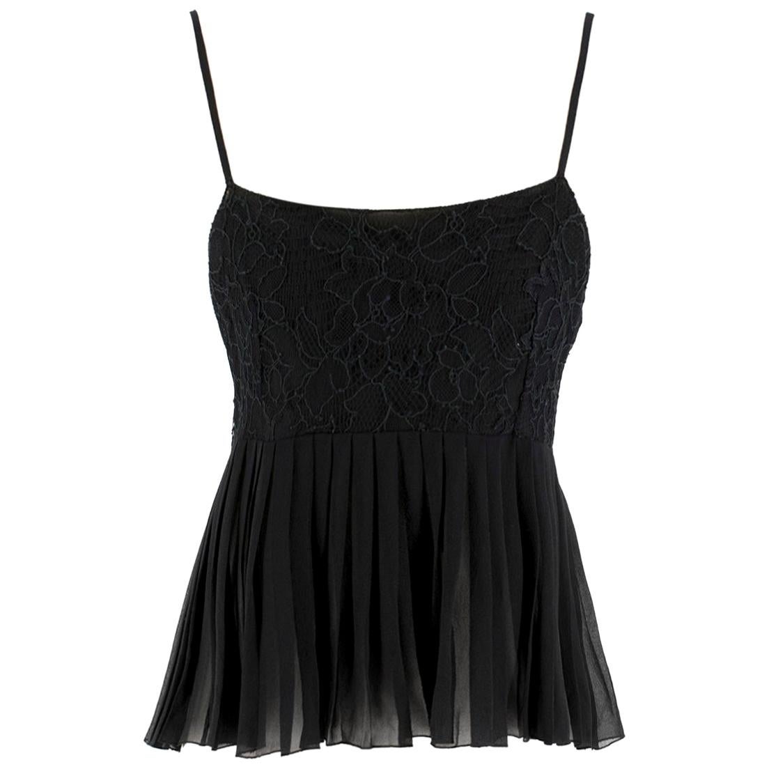 Chanel Black Lace Embroidered Sheer Pleated Cami Top - Size US 8 For ...