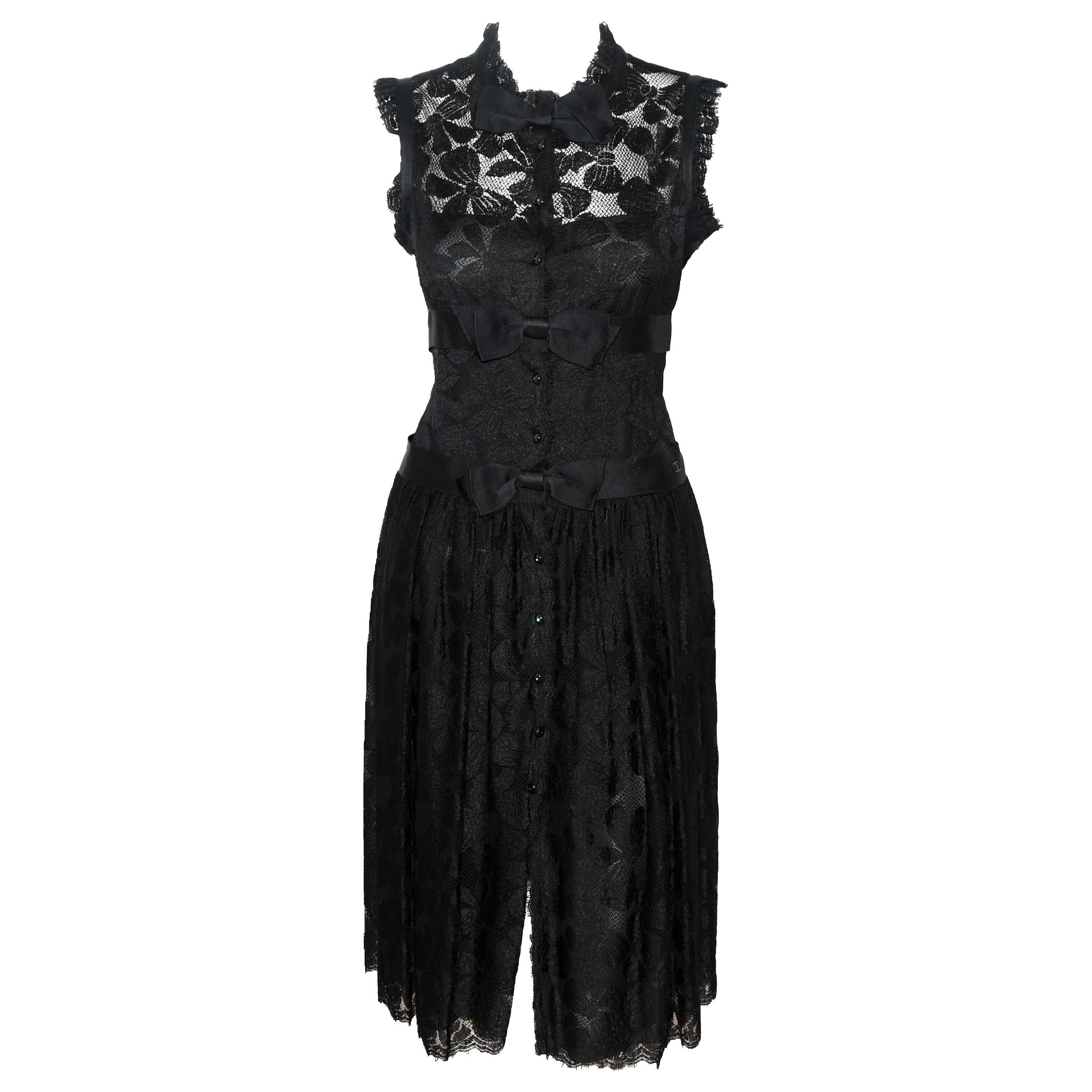 Chanel Black Lace Evening Dress 2005 Fall Season With Button Down Front ...