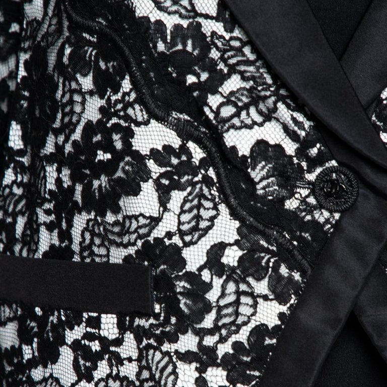 Chanel Black Lace Overlay Single Breasted Blazer M For Sale at 1stDibs