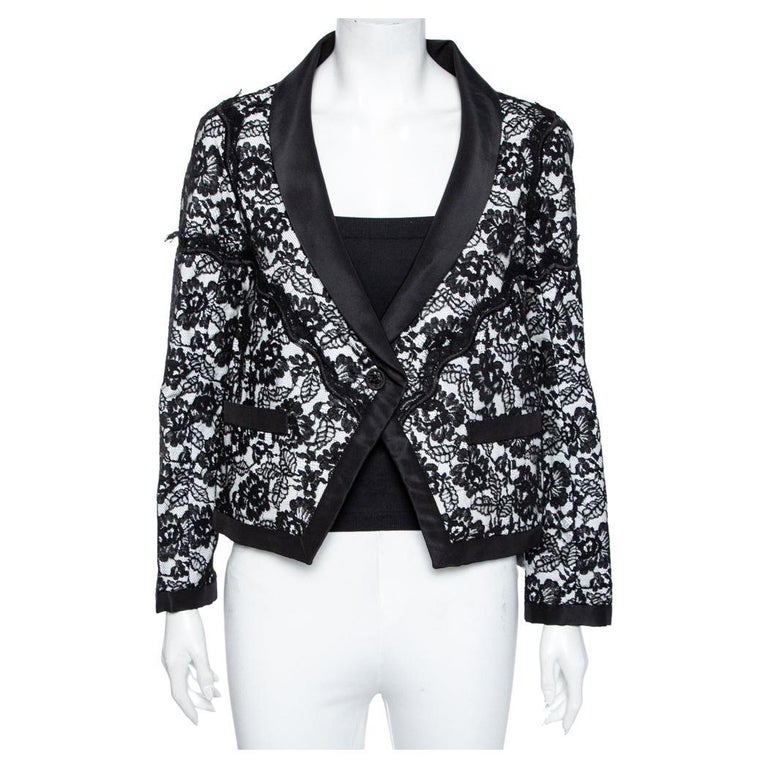 Chanel Black Lace Overlay Single Breasted Blazer M For Sale at 1stDibs