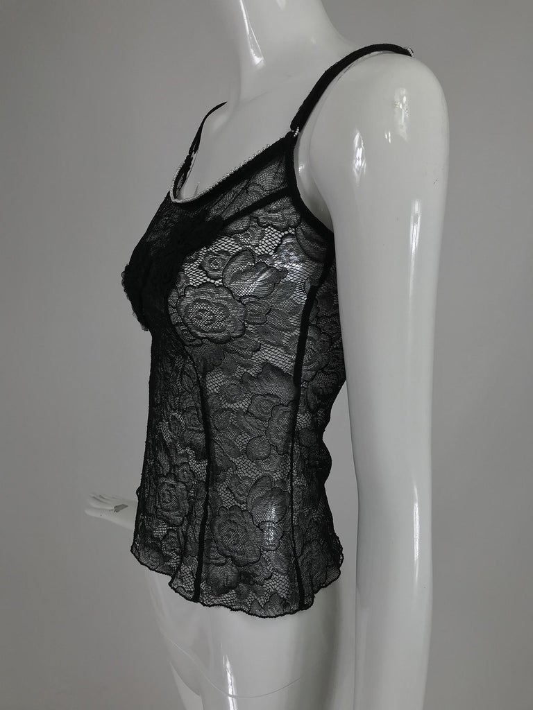 Chanel black lace pearl trimmed embroidered camisole 2004A at 1stDibs